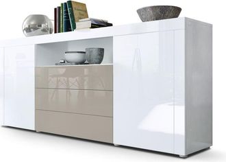 Vladon Sideboard Santiago, Made in Germany, Wei&szlig; Hochglanz/Sandgrau Hochglanz - Moderne Kommode f&uuml;r Ihr Wohnbereich - (BxHxT) 167 x 72 x 35 cm