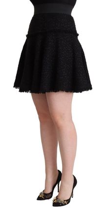 Dolce & Gabbana Womens Black Knitted Nylon High Waist Mini A-Line Skirt