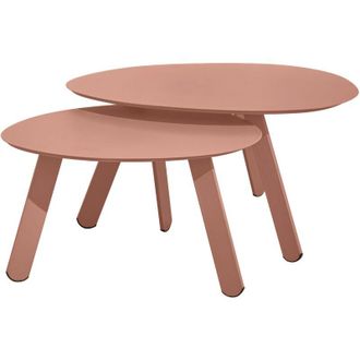 Oviala Lot de 2 tables basses gigognes de jardin argile