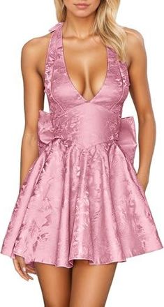 Generic Robe de Soiree Femme Robe Cocktail Robe Dos Nu À Noeud Jacquard Tendance pour Femme Idéale pour Les Fêtes Printemps/Étérobe de Soirée Robe de Bal