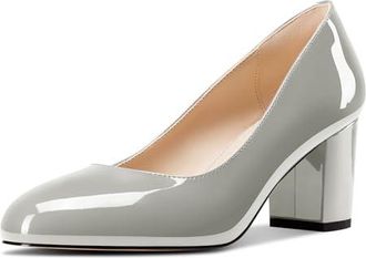 Castamere Femmes Mi Bloc Chunky Talon Heel Fermé Rond Bout Classique Escarpins Slip-on Dress Décontracté Chaussures 6.5 CM Heels Gris 43 EU