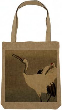 Fabulous Sac Shopping Tote Bag Aspect Lin - Grue Estampe Japonaise Illustration Traditionel Art Design - Sac de Courses Toile Epaisse 360g Beige Naturel Cabas 