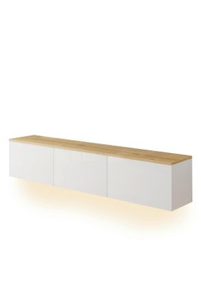 Livetastic Lowboard Neon TV-M&ouml;bel, Wei&szlig;, Eiche, Holzwerkstoff, Uni, 160x35x32 cm, h&auml;ngend, Beleuchtung, Wohnzimmer, Wohnw&auml;nde, Lowboards, Lowboards h&auml;ngend