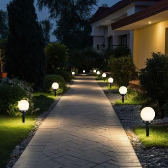 Globo Lighting Solarleuchte Erdspie&szlig; Steckleuchte Kugel Kugellampe wei&szlig; Solarlampe Gartendeko, 1x LED warmwei&szlig;, DxH 10x35 cm, 4-6-10er Set, Menge:10