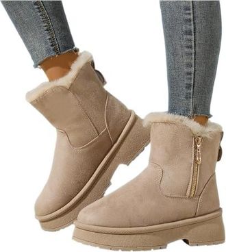 Generic Bottes de neige dhiver mi-mollet pour femme, fermeture &eacute;clair lat&eacute;rale, bottines classiques chaudes doubl&eacute;es de fourrure pour femme, bottes thermiques