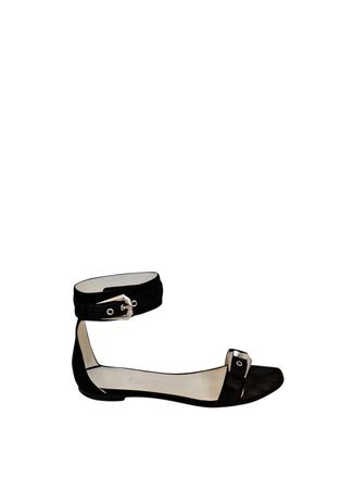 Balmain Black Suede Ankle Strap Flat Sandals Size 37