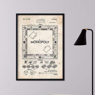 Nacnic Poster mit Monopoly-Patent. Kunstdruck im Vintage-Stil mit der Originalzeichnung des Monopoly-Patents. Gr&ouml;&szlig;e A3. Ohne Rahmen