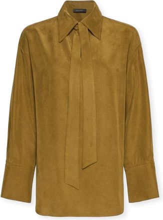 Elena Miro Femme, Blouses et Chemises, Brun, Taille: 38 FR Chemise en m&eacute;lange de lin avec ceinture