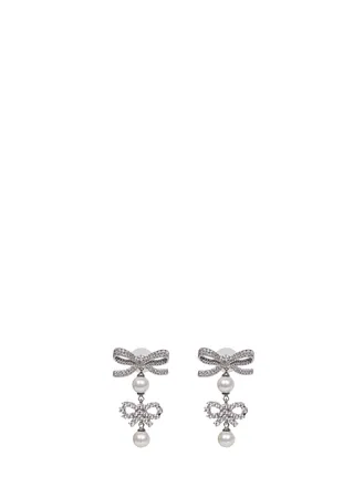 Self Portrait Double Bow Pearl Earrings - Silver