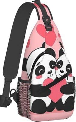 Generic Durable Sacoche Homme Bandouliere Couple damoureux mignons et dr&ocirc;les, pandas roses Sling Sac &agrave; Bandouli&egrave;re Antivol Crossbody Bag pour &eacute;cole Cyclisme H