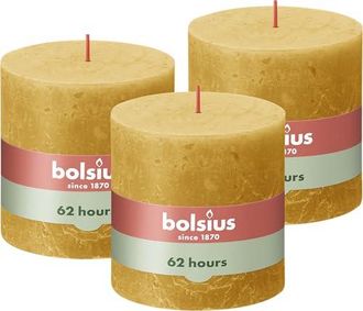 Bolsius Bolsius Rustik Stumpenkerze XXL - Ockergelb - 3 Stück - 10 x 10 cm - Dekorative Haushaltkerzen - Länge Brenndauer 62 Stunden - Unparfümierte - Enthält