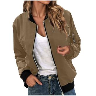 Generic Veste Femme Chic Et Elegant Veste d&eacute;contract&eacute;e zipp&eacute;e mode pour femme manteau l&eacute;ger confortable parfait tous les jours (Khaki, L)