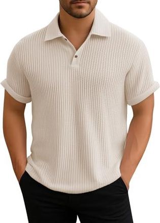 Generic Polo &agrave; imprim&eacute; bloc de couleurs pour homme, coupe classique, polo d&eacute;contract&eacute; vintage, l&eacute;ger et respirant, tunique de travail, beige, XXL