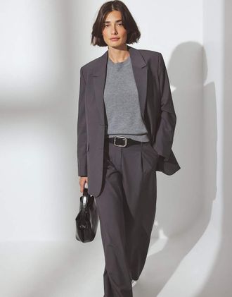 NA-KD Pantalon large &agrave; taille mi-haute - Gris fonc&eacute;