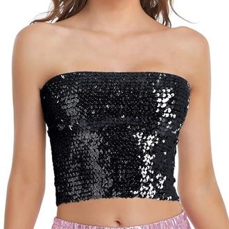 Generic Haut &agrave; paillettes arc-en-ciel pour femme - Haut tube &agrave; paillettes pour femme - Couleur unie - Tunique brillante d&eacute;contract&eacute;e - Corset scintillant - Ha