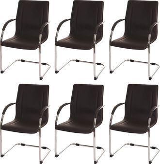 Mendler 6er-Set Esszimmerstuhl Samara, Freischwinger K&uuml;chenstuhl Lehnstuhl Stuhl, Stahl - braun