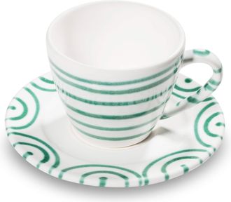 Gmundner Keramik Kaffeetasse mit Unterteller | Set, 2-teilig | Grüngeflammt | Geschirr, handgemacht in Österreich