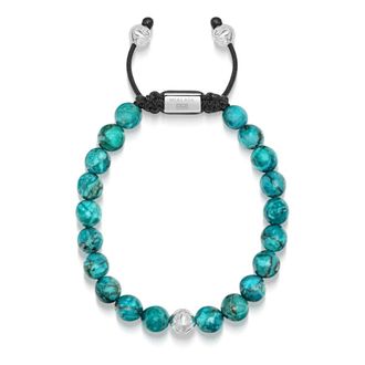 Nialaya Homme, Accessoires, Gris, Taille: 2XL Mens Beaded Bracelet with Turquoise and Sterling Silver Beads