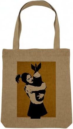 Fabulous Sac Shopping Tote Bag Aspect Lin - Banksy Bomb Hugger Bomb Girl Street Art Graffiti - Sac de Courses Toile Epaisse 360g Beige Naturel Cabas Port&eacute; Epau