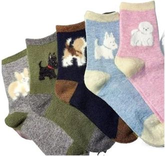 Generico Lot de 5 paires de chaussettes avec impression de chien de dessin anim&eacute;, chaussettes de printemps mi-mollet pour femme, Mixed-5 paires, Taille Unique
