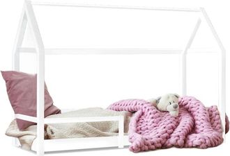 IDMarket Idmarket - Lit cabane enfant 90 x 190 cm nessi blanc avec sommier et barrières