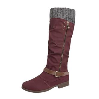 Generic Bottes hautes pour femme - Style d&eacute;contract&eacute; et confortable - Col en tricot &eacute;l&eacute;gant - Boucle &agrave; talon bas - Fermeture &eacute;clair lat&eacute;rale - Bottes d&eacute;quitat