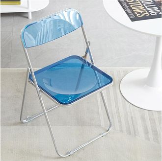 Generic Schminktisch Hocker mit Rückenlehne 18 Zoll Transparenter Klappstuhl Einfacher Esszimmerstuhl Acryl Mehrfarbig Barhocker für Wohnzimmer (Blau)