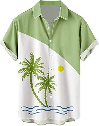 Generic T-shirts fins pour hommes - Haut hawa&iuml;en &agrave; manches courtes pour printemps et &eacute;t&eacute; - Chemise imprim&eacute;e &agrave; revers - Taille M - Manches longues - Style d&eacute;co