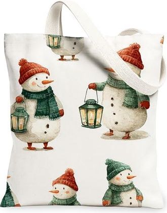 Generic Sac fourre-tout en toile motif bonhomme de neige, joli personnage dhiver, sac de courses r&eacute;utilisable, confortable, l&eacute;ger et lavable, pour voyage, pla