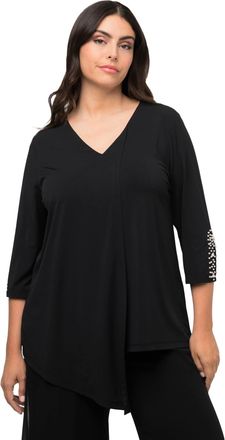 Ulla Popken Damen Asymmetrische Perlendetail am &Auml;rmel Bluse, schwarz, 50-52