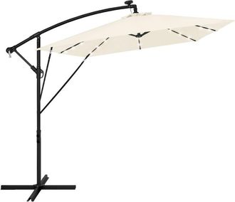 ML Design ML-Design Parasol D&eacute;port&eacute; avec LED Solaire &Oslash; 330 cm Beige en Aluminium &agrave; Manivelle, Protection UV50+ Imperm&eacute;able, Mod&egrave;le Inclinable et Pivotant 360&deg;