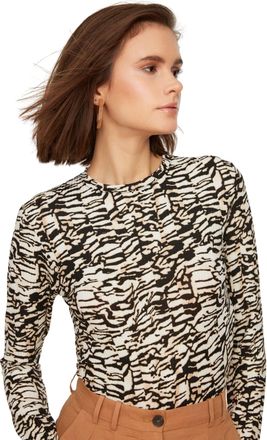 Trendyol Damen Rundhalsausschnitt Unifarben Figurbetont Bluse T-Shirt, Braun, M