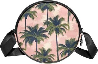 Generic Petit sac &agrave; bandouli&egrave;re Circle pour femme, motif feuille artistique, sac &agrave; dos avec fermeture &eacute;clair, bretelles r&eacute;glables, sac &agrave; main rond d&eacute;contract&eacute;