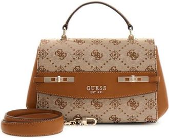 Guess sac à main sac à épaule bandoulière Melinda Logo Top Handle Bag Latte Logo marron clair