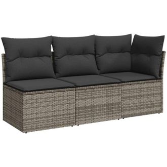 vidaXL Gartensofa mit Kissen 3-Sitzer Grau Poly Rattan - Vidaxl