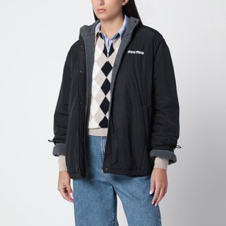 Miu Miu Schwarze Blousonjacke aus Pong&eacute; und Fleece
