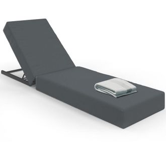 IDMarket Lit de piscine, bain de soleil confort dossier m&eacute;tal inclinable 4 positions et matelas gris