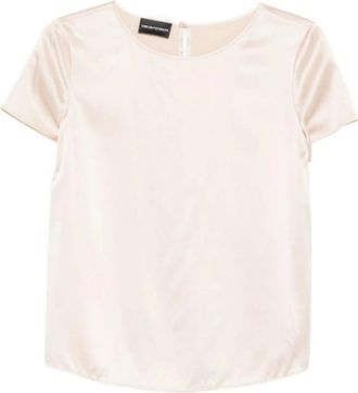 Emporio Armani Femme, Tops, Rose, Taille: 44 FR Blouse &agrave; Manches Courtes en Satin de Soie
