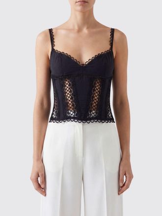 Charo Ruiz Ibiza Top corset Ibiza slim fit en coton m&eacute;lang&eacute; brod&eacute; &agrave; &eacute;paules d&eacute;nud&eacute;es