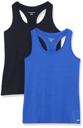 Amazon Essentials Damen Active Quick Dry Tech Stretch Racerback-Tanktop (in Übergröße erhältlich), 2er-Pack, Kräftiges Blau/Schwarz, XXL
