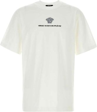 Versace Homme, Tops, Blanc, Taille: XL T-shirt avec Logo Brod&eacute;