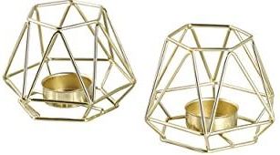 Echtwerk Echtwerk 2-teiliges Teelicht-/ Kerzenhalter Set Vintage Small, Gold-Edition, Geometrisches Design, Votiv Kerzenhalter für Wohnzimmer/Schlafzimmer/Esst
