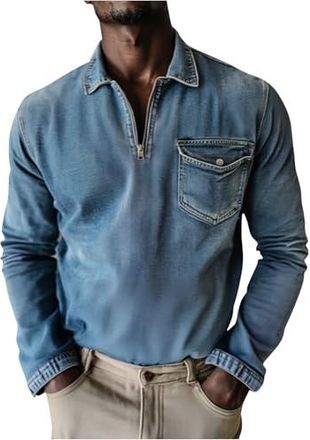 Generic Sweat à capuche pour homme avec fermeture éclair 1/4 pour homme, grand et grand, décontracté, texturé en tricot côtelé à manches longues, chandail dhi