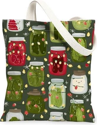 Generic Sacs fourre-tout en toile avec motif de bocaux colorés réutilisables, sacs dépicerie rétro légers et lavables en toile pour salle de sport, voyage, pi