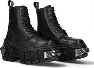 New Rock Bottines pour femme semelle TANK couleur noir cuir Woman Black Boots M.WALL083C-S4 (numeric_44), Noir, 44 EU