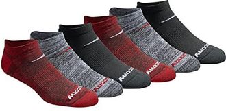 Saucony Lot de 6 paires de chaussettes invisibles en maille respirante pour homme Noir/rouge Taille de la chaussure : 13-15, Assortiment de couleurs noires et