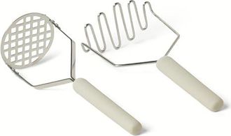 Amazon Basics Kartoffelstampfer, 2-Teiliges Set, Softgrip-Griff, Sp&uuml;lmaschinenfest, Leinengrau