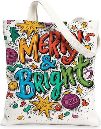 Generic Sacs fourre-tout en toile Merry Bright - Motif &eacute;toile color&eacute;e - R&eacute;utilisables - L&eacute;gers et lavables - Pour les vacances, blanc, 13x15 Inch