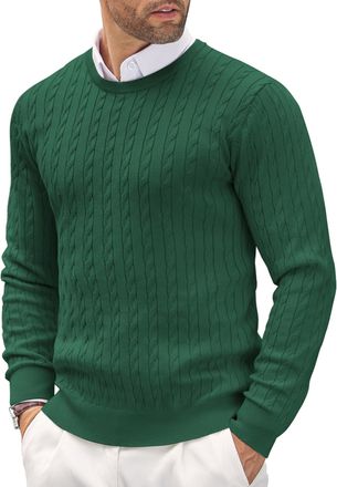 Coofandy Herren Pullover Rundhals Kragen Slim fit Zopfmuster Pullover A-Gr&uuml;n XXL