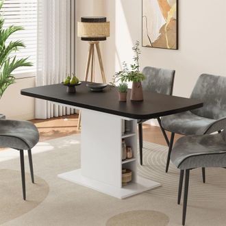 Vicco Table de salle &agrave; manger Fenaro, noir/blanc, 120x80cm avec compartiments ouverts, Vicco